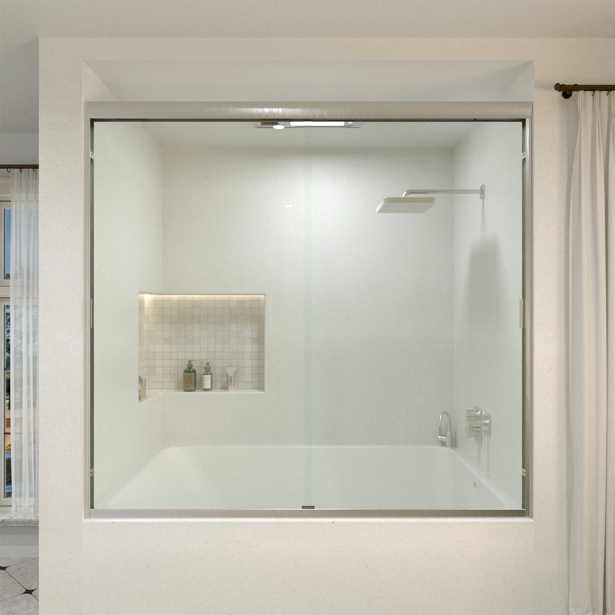 Wish 60 in. W x 56 in. H Sliding Bath Tub Door in Semi Frameless with